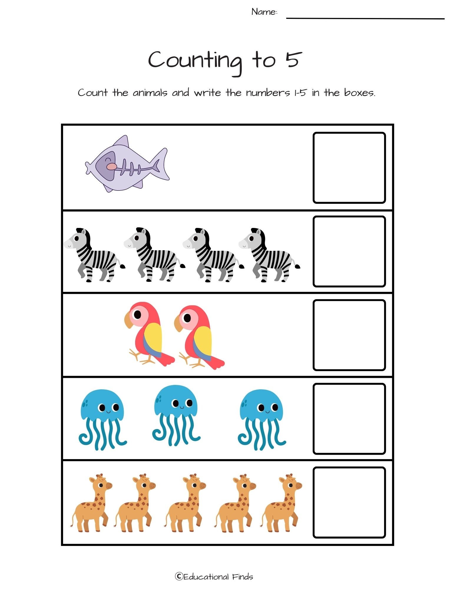 Math Kindergarten Activity, Counting Animals 1-10 ( Digital , Printable ...