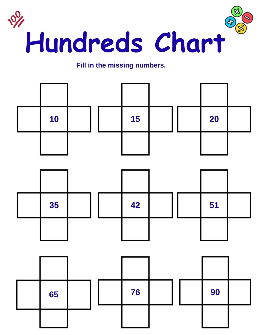 Math Hundreds Chart , Fill in the Missing Numbers Activity (digital ...