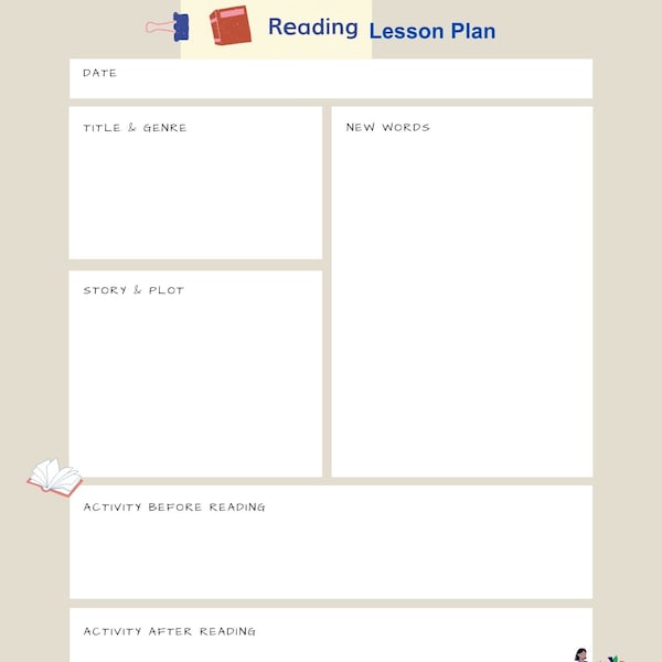 Reading Lesson Plan Template - Etsy