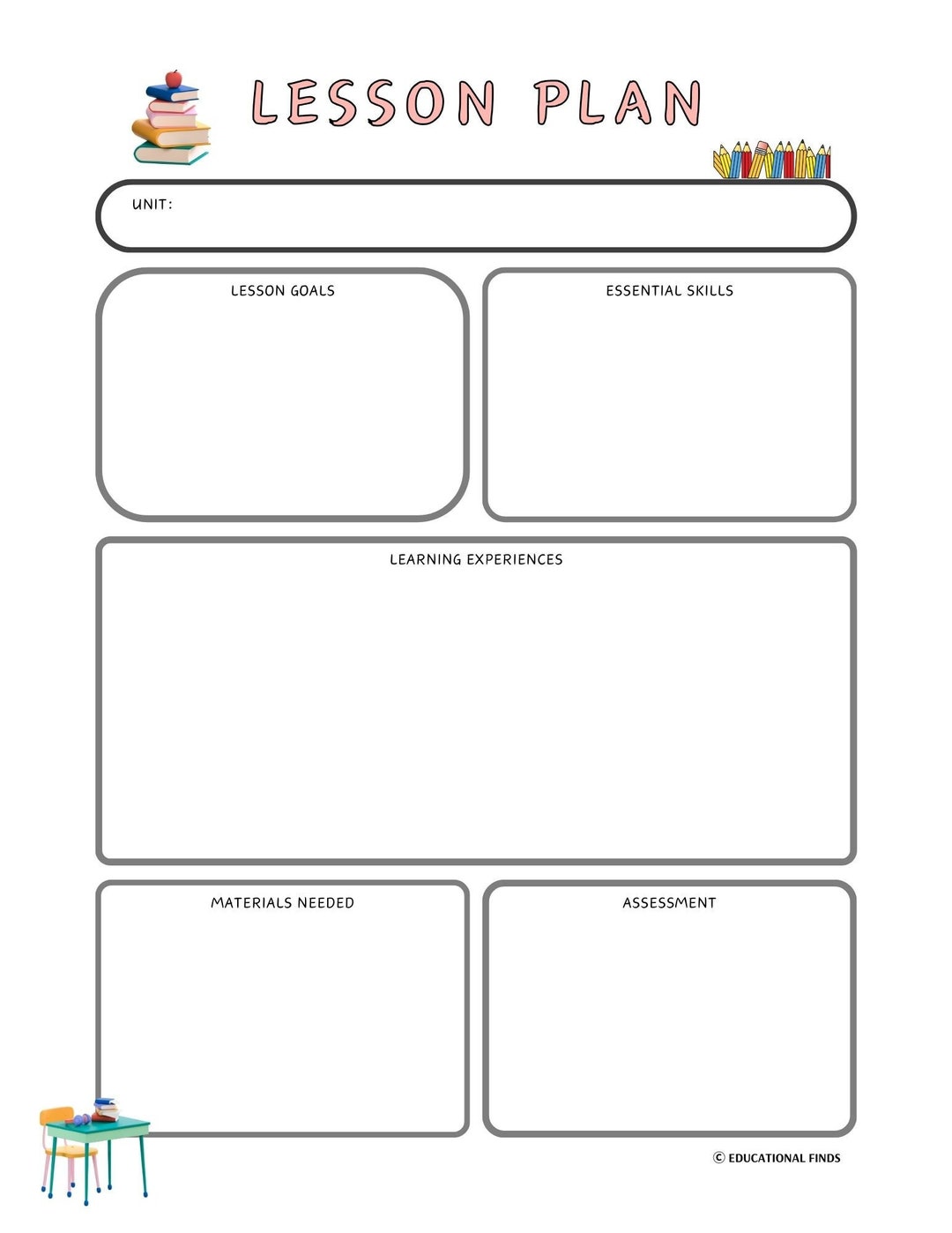 Lesson Plan Template for Educators ( Digital , Printable ) - Etsy