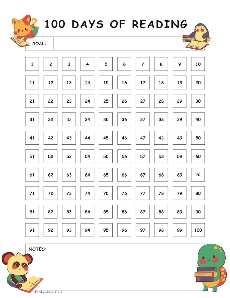 Reading Log, 100 Days of Reading (digital, Printable) - Etsy