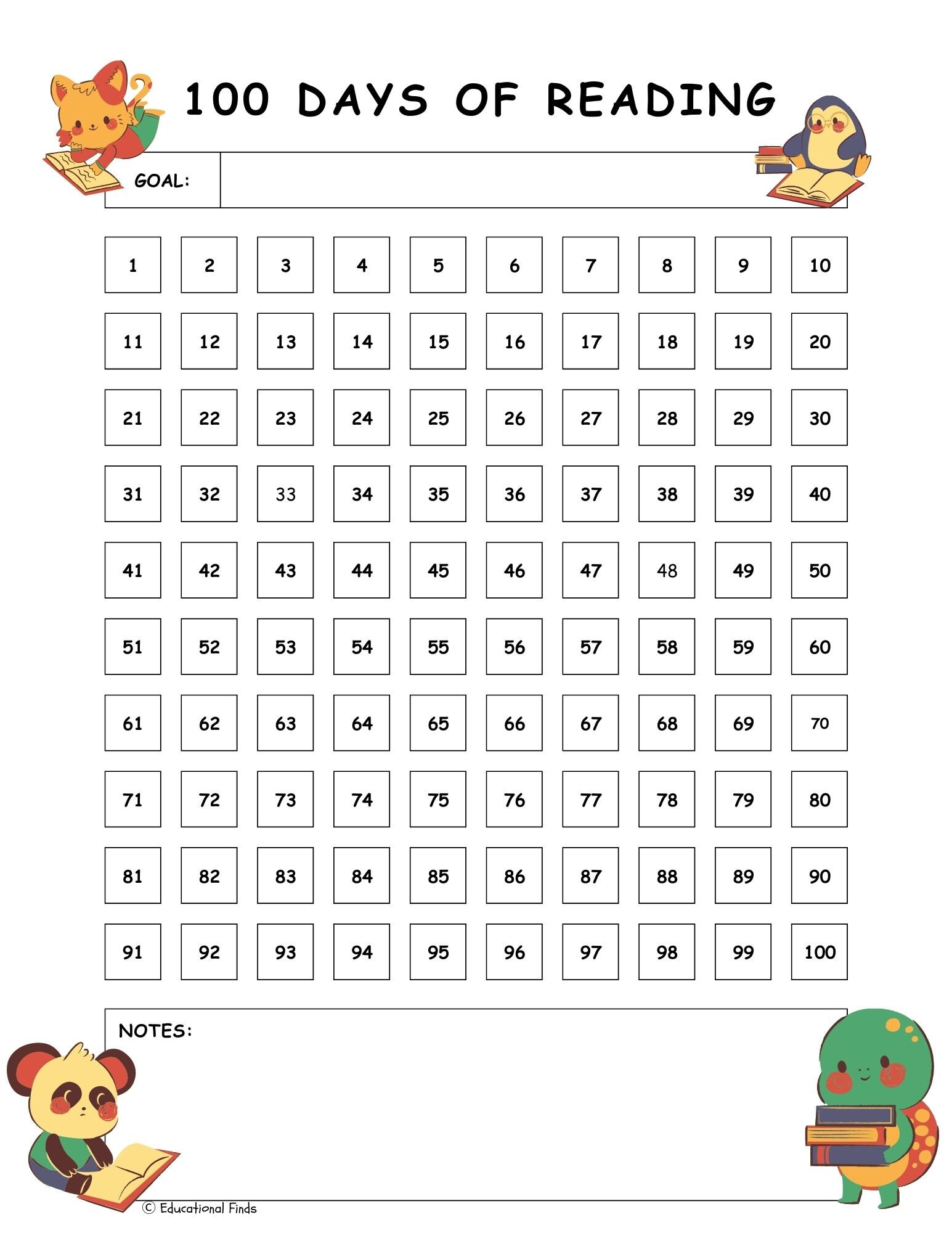 Reading Log, 100 Days of Reading (digital, Printable) - Etsy