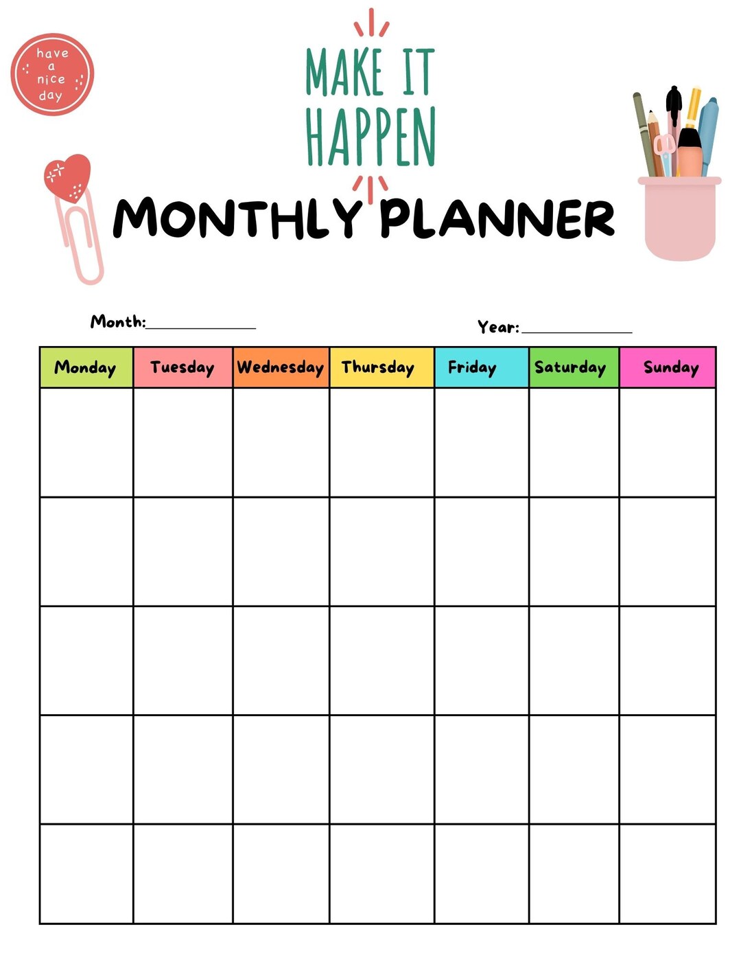 Modern Monthly Planner (digital, Printable) - Etsy