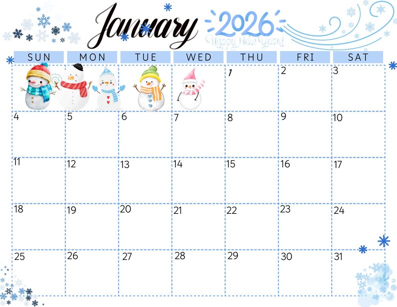 January 2026 Calendar ( Digital, Printable) - Etsy