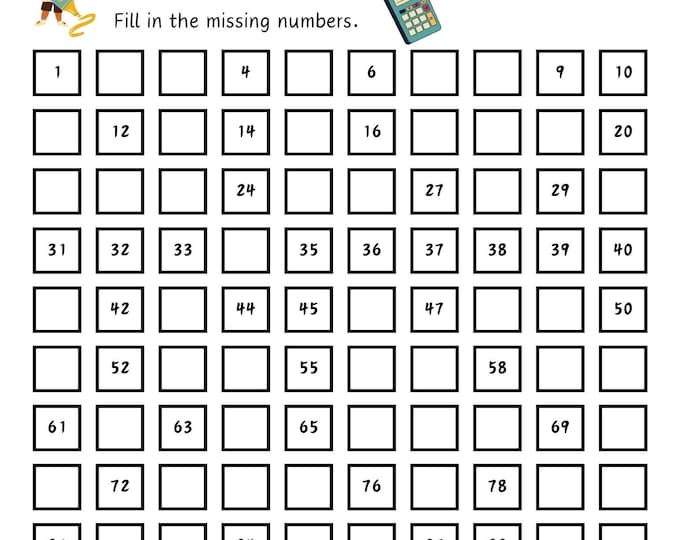 100 Chart Missing Numbers Worksheets - Etsy Canada