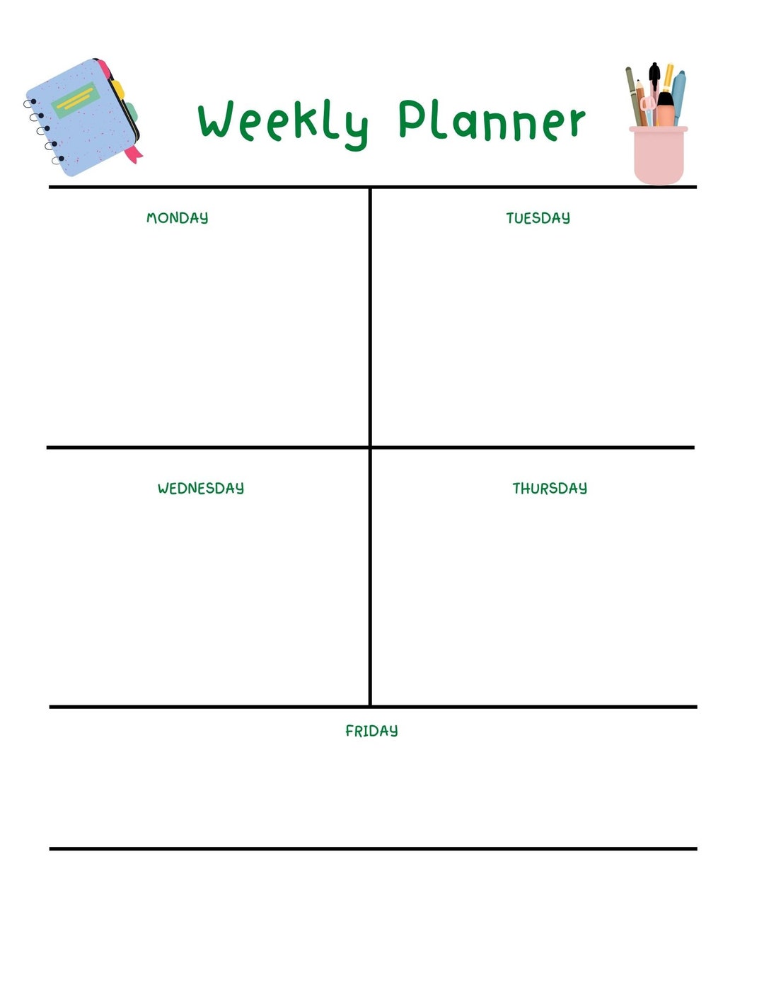 Simple Weekly Planner ( Digital, Printable ) - Etsy