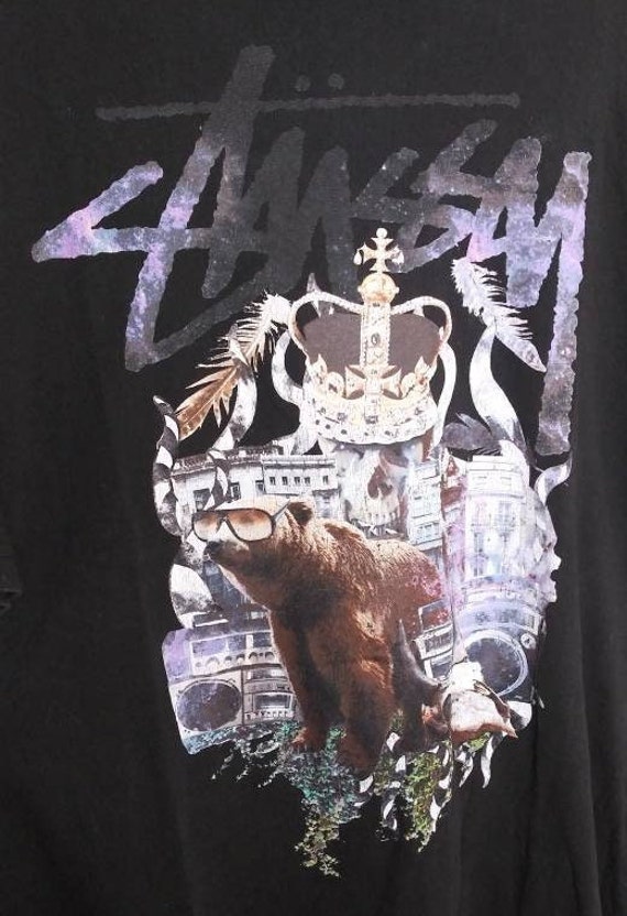 Vintage Stussy T Shirt Black Bear Skull Boom Box Crow… - Gem