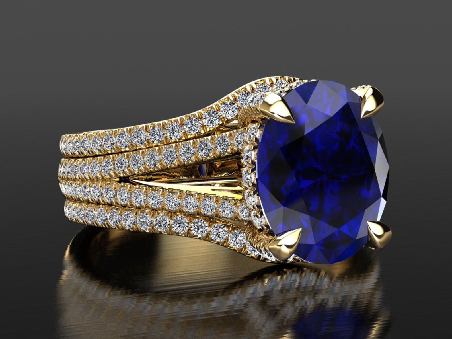 Oval Sapphire Engagement Ring Solid Yellow Gold 3 Ct - Etsy