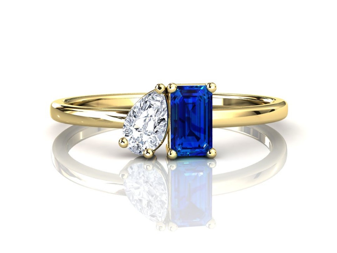Sapphire Toi Et Moi Ring, 14k Yellow Gold, Emerald Cut Blue Sapphire ...