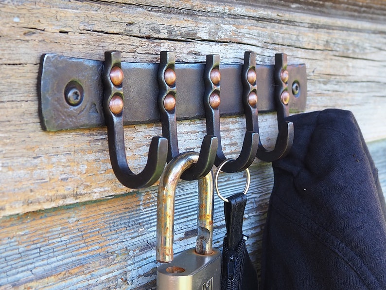 Hand Forged Iron Wall Hanger With Five Hooks, Key Hanger, Jewelry Rack ...