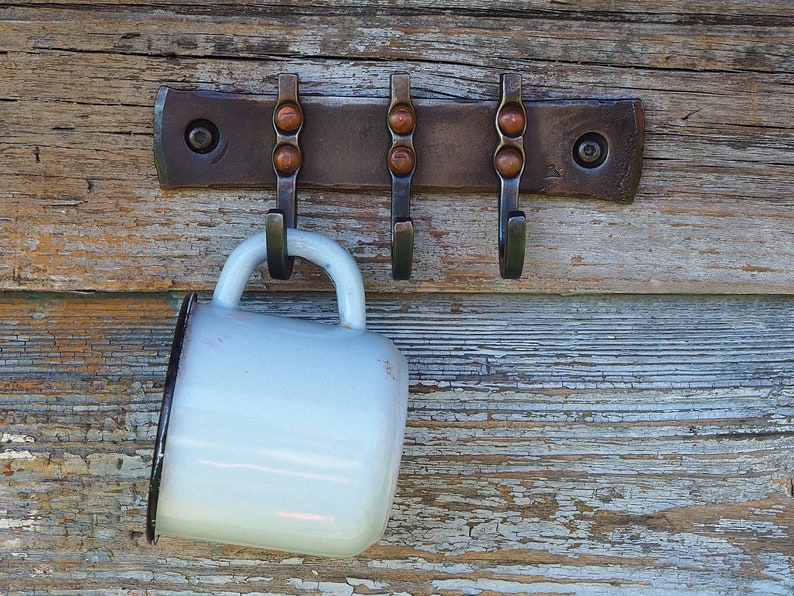 Hand Forged Iron Wall Hanger With Three Hooks, Key Hanger, Jewelry Rack ...