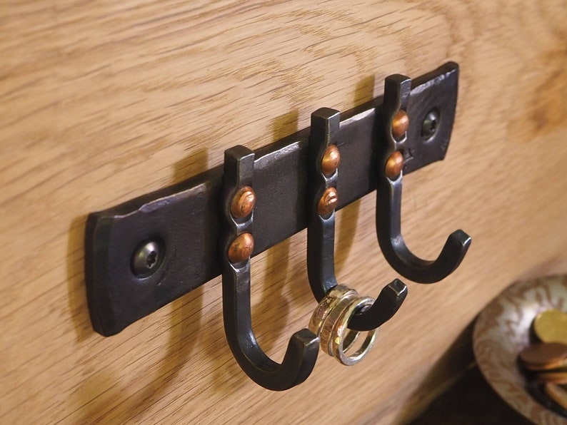 Hand Forged Iron Wall Hanger With Three Hooks, Key Hanger, Jewelry Rack ...