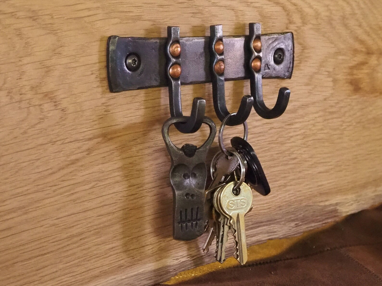 Hand Forged Iron Wall Hanger With Three Hooks, Key Hanger, Jewelry Rack ...