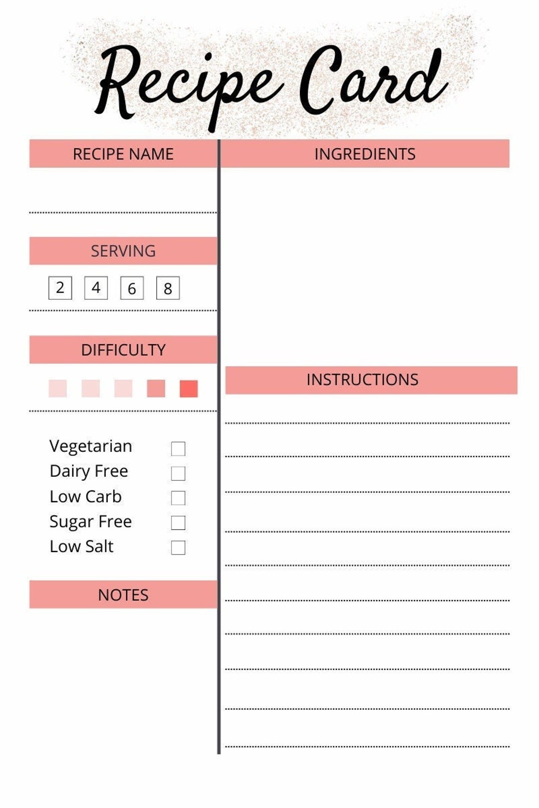 Recipe Card Template, Printable Recipe Template, Recipe Page, Digital ...