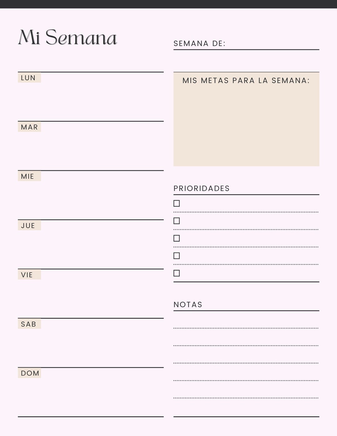 Spanish Weekly to Do List Printable, Instant Download, Weekly Planner ...