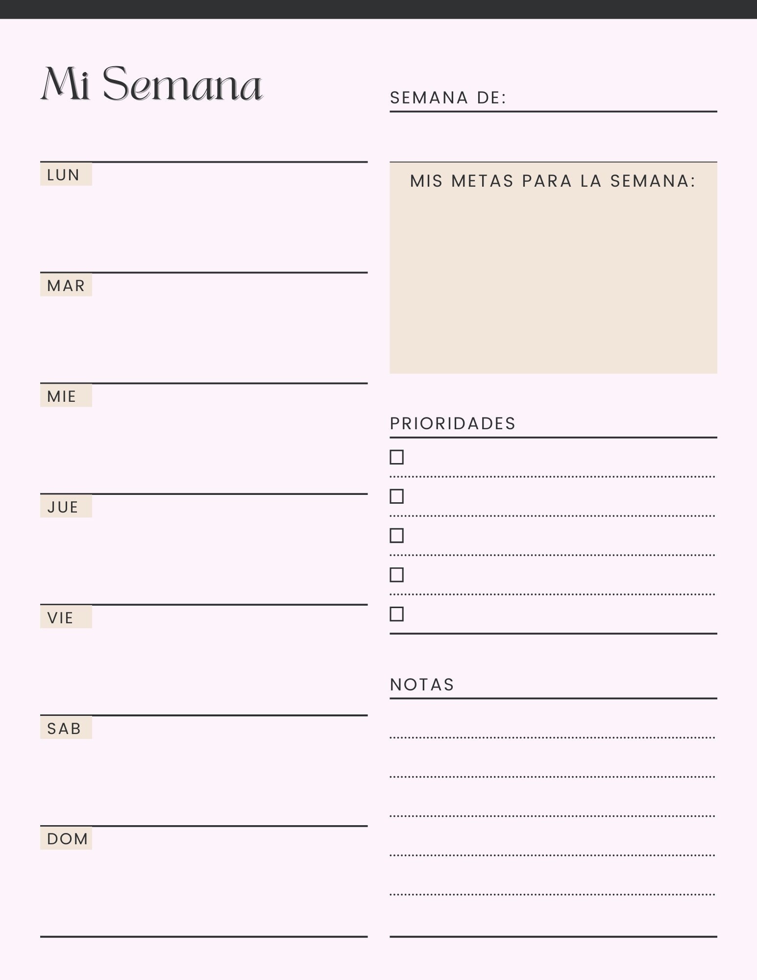 Spanish Weekly to Do List Printable, Instant Download, Weekly Planner ...