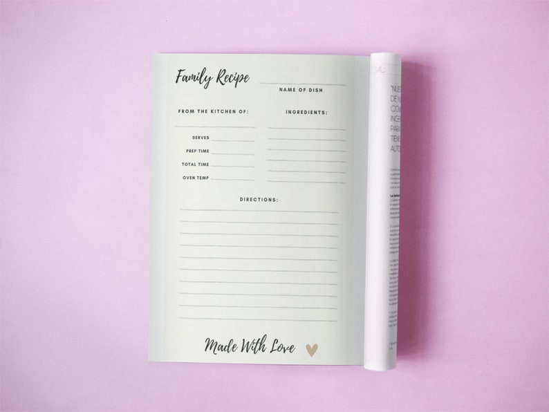 Family Recipe Template, Printable Recipe Template, Recipe Page, Digital ...