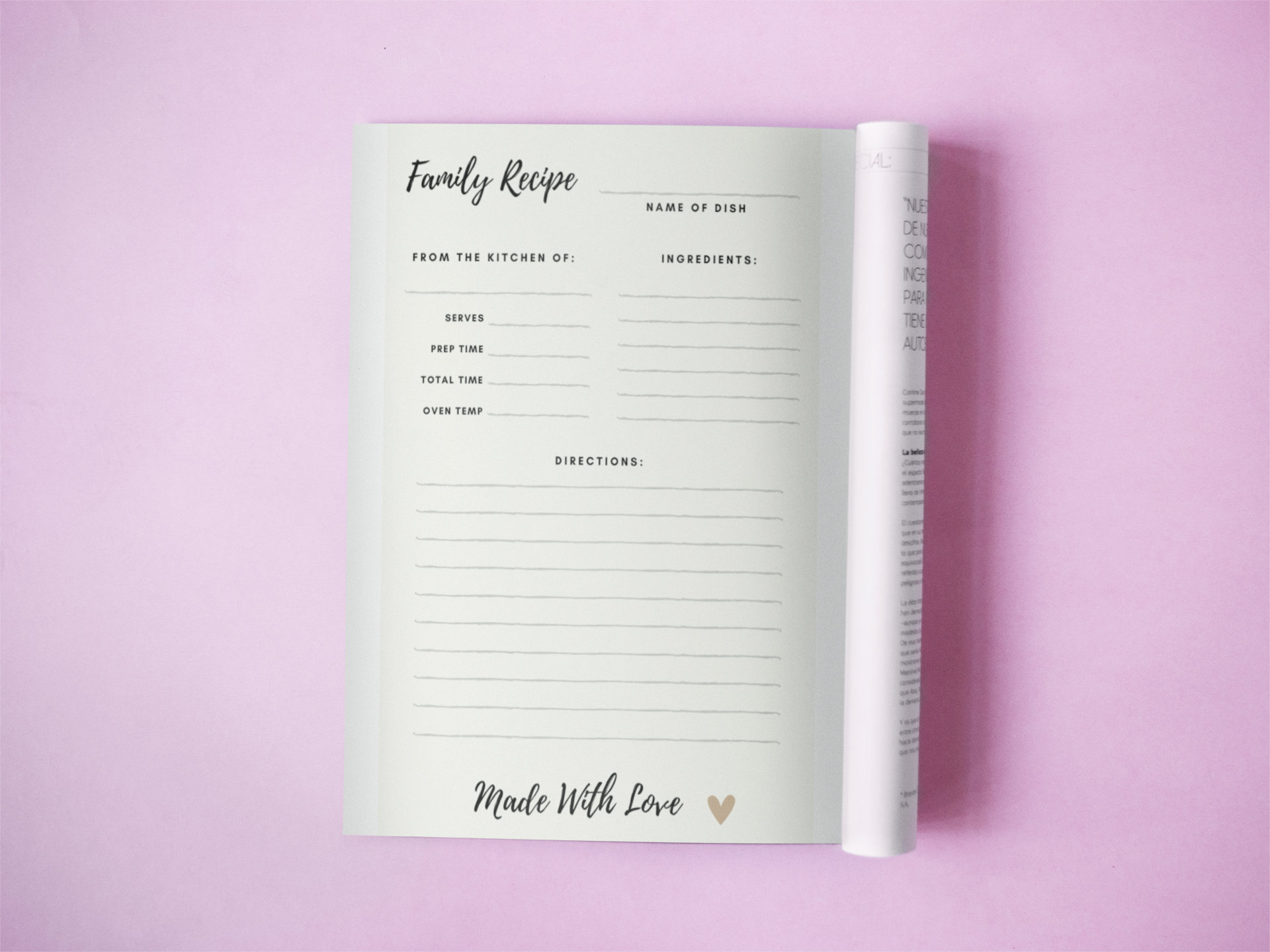 Family Recipe Template, Printable Recipe Template, Recipe Page, Digital ...