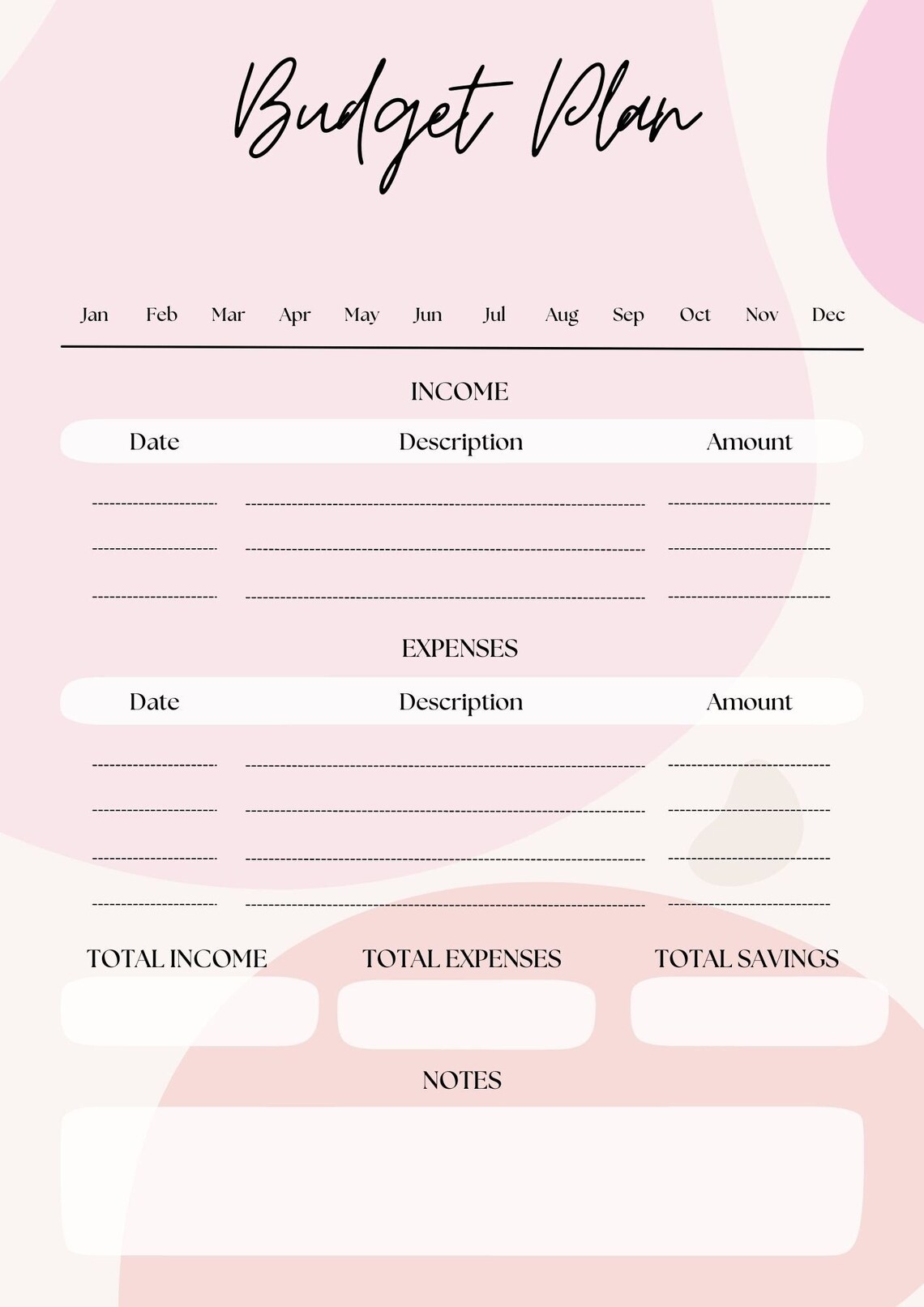 Pink Minimalist Monthly Budget Planner, Printable Financial Planner, A4 ...