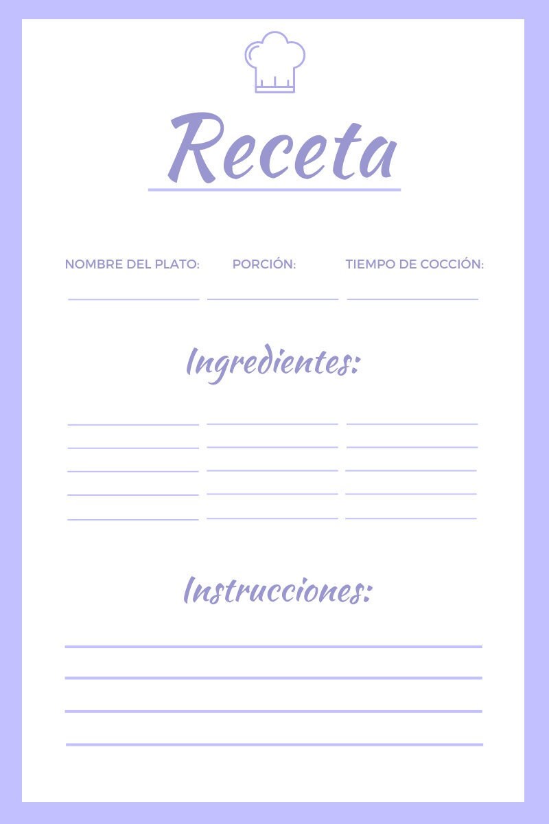 Minimalist Printable Spanish Recipe Template, Recipe Page, Digital ...