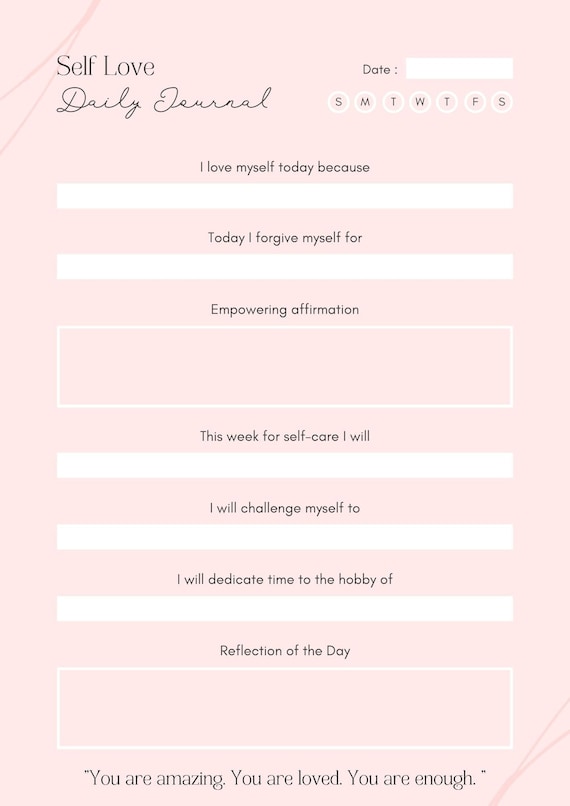 Pink Self Love Daily Journal Printable Page Blank Self Love | Etsy