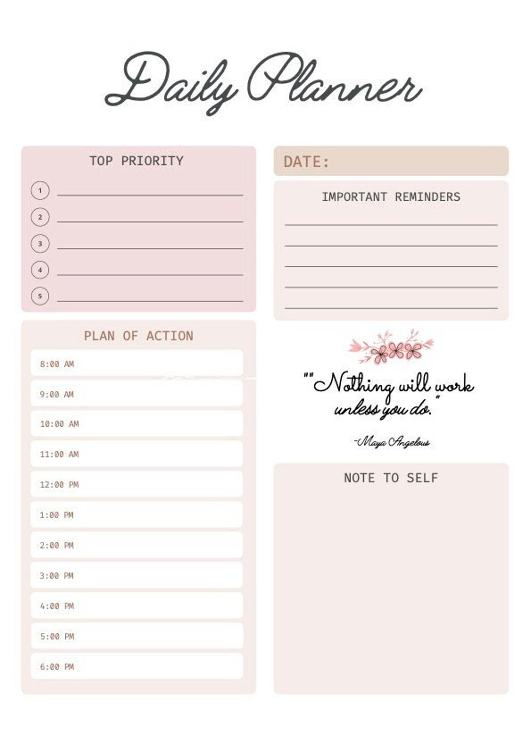 Pink Daily to Do List Printable, Instant Download, Minimalist Daily ...