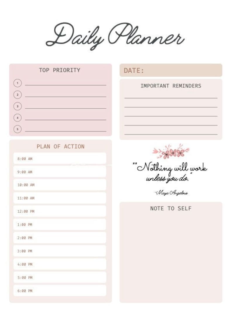 Pink Daily to Do List Printable, Instant Download, Minimalist Daily ...