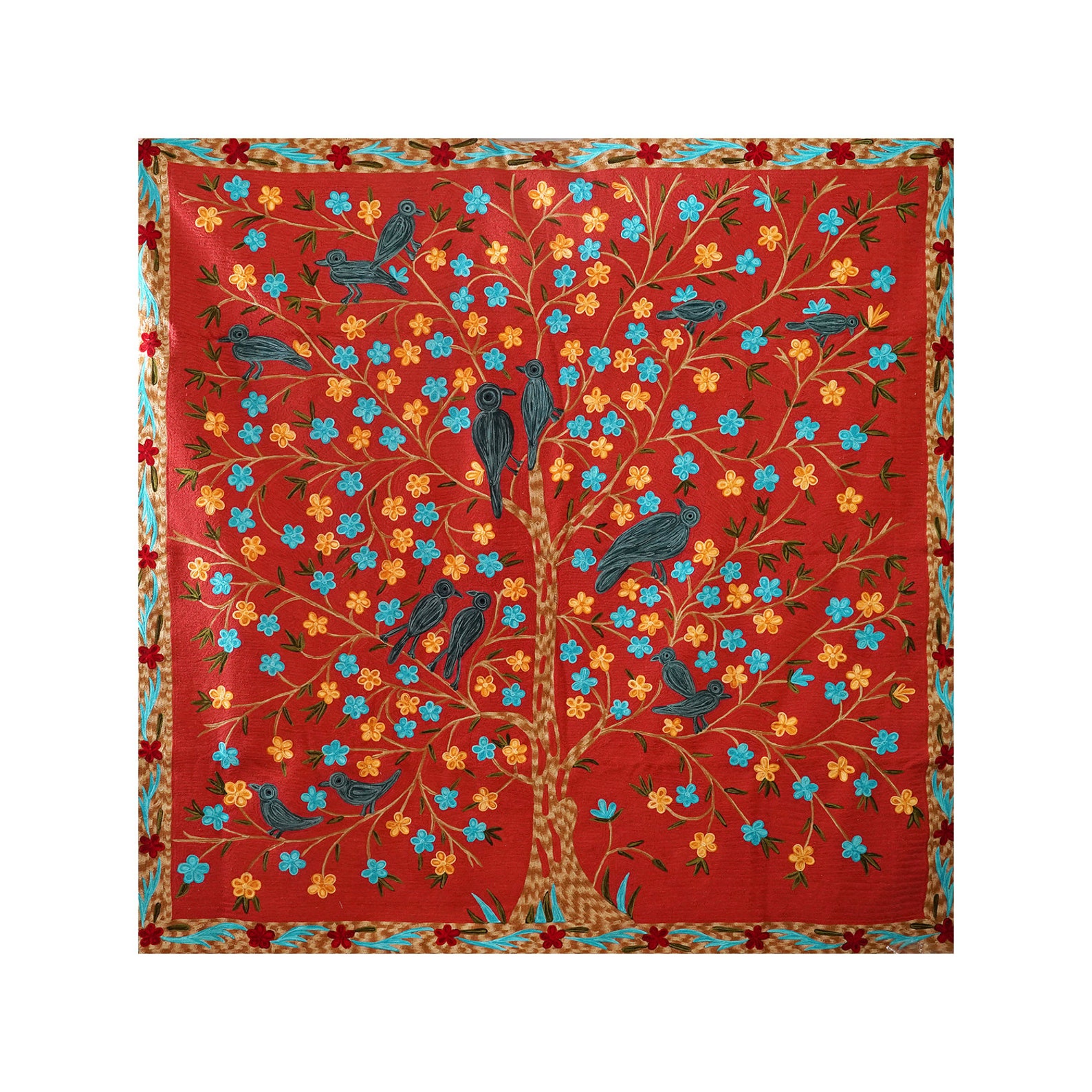 The Tree of Life Hand Embroidered Wool Floor Wall Rug - Etsy