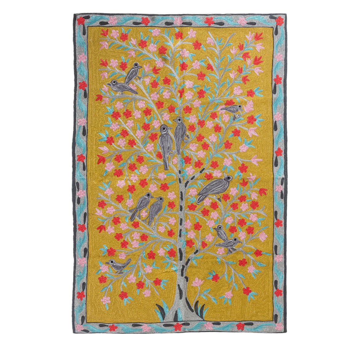 The Gilded Tree of Life Hand Embroidered Silk Floor Wall Rug | Etsy