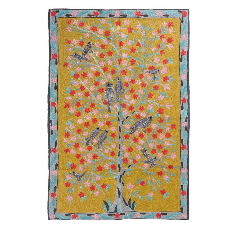 The Gilded Tree of Life Hand Embroidered Silk Floor Wall Rug | Etsy