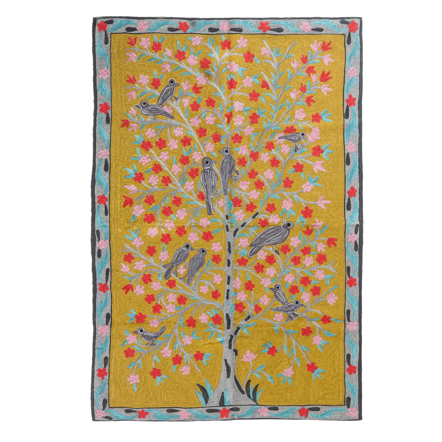 The Gilded Tree of Life Hand Embroidered Silk Floor Wall Rug | Etsy