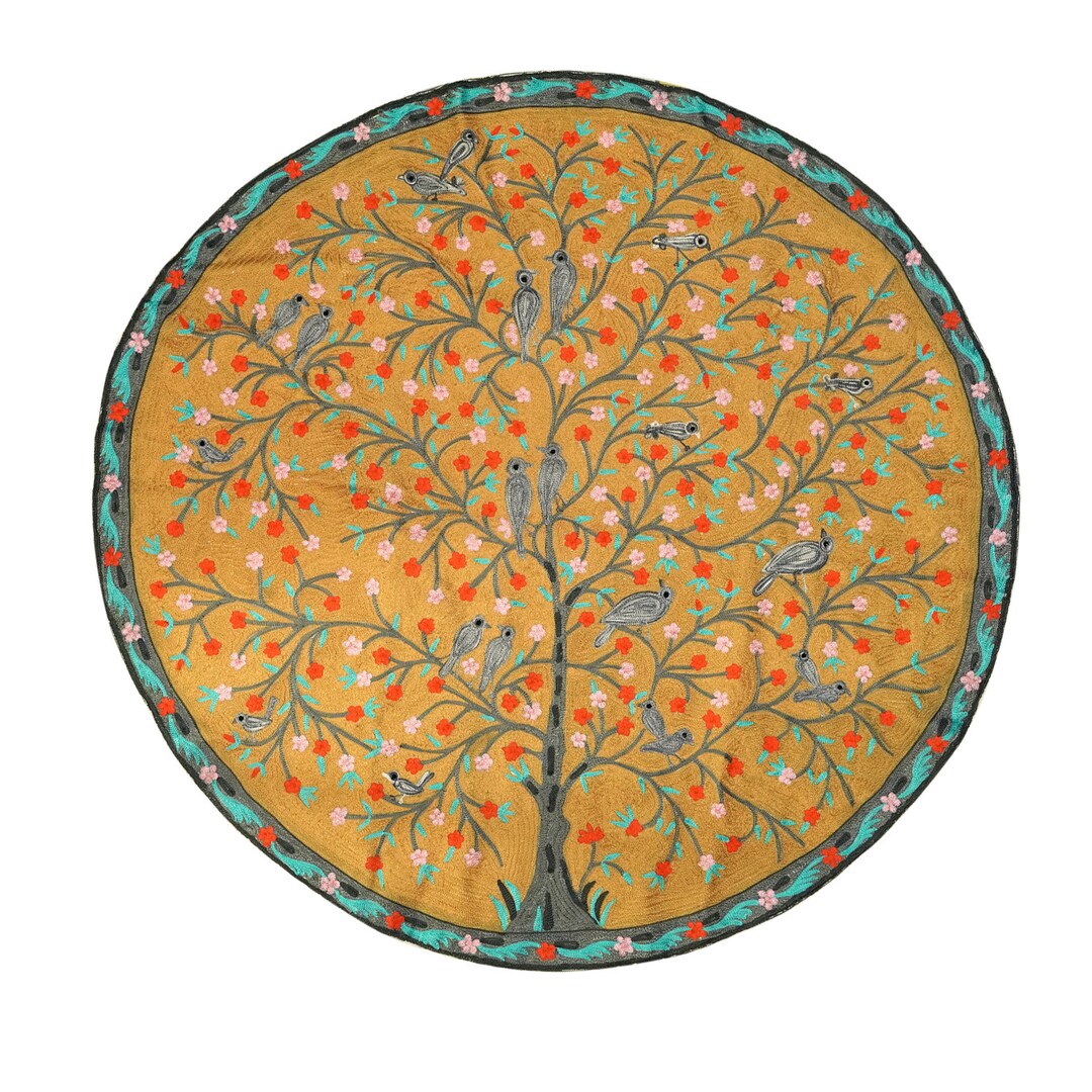 The Gilded Tree of Life Hand Embroidered Silk Floor Wall Rug Tapestry ...