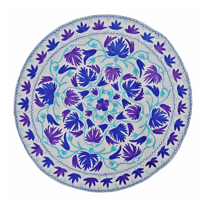 The Azure Mandala Hand Embroidered Wool Floor Wall Rug | Etsy