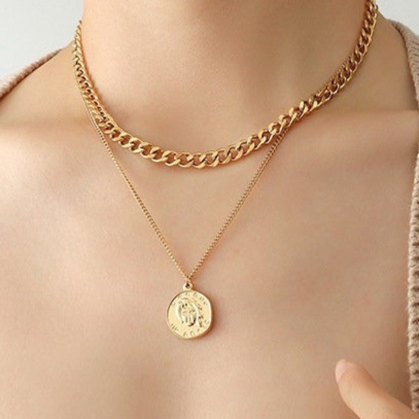 Layered Gold Coin Necklace - Etsy