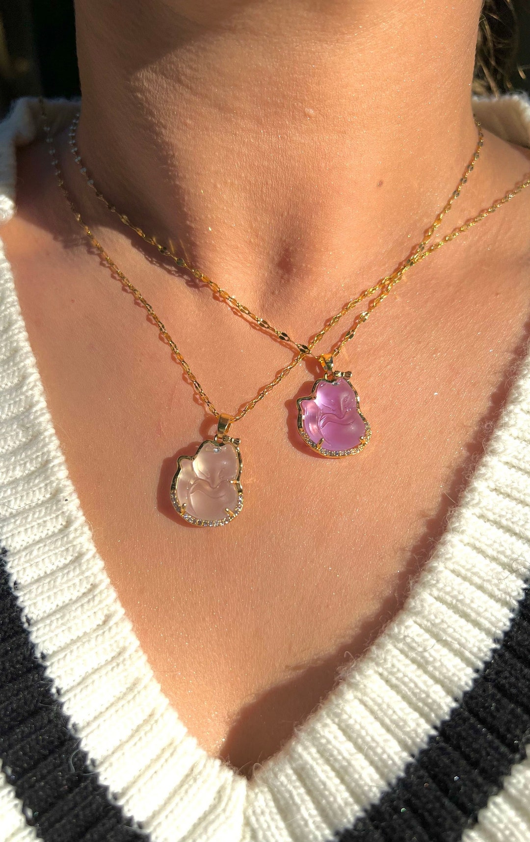 Jade Fox Necklace,unisex Fox Necklace, Fox Pendant, Stainless Steel ...