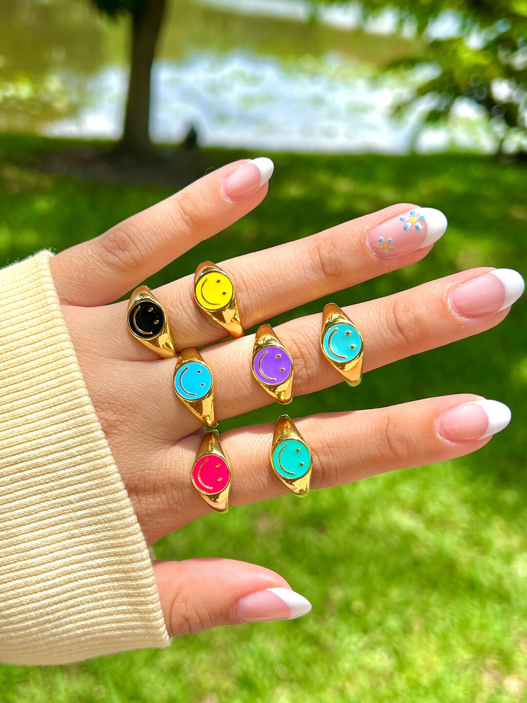 18K Gold Smiley Face Ring,happy Face Ring,emoji Ring,stainless Steel ...