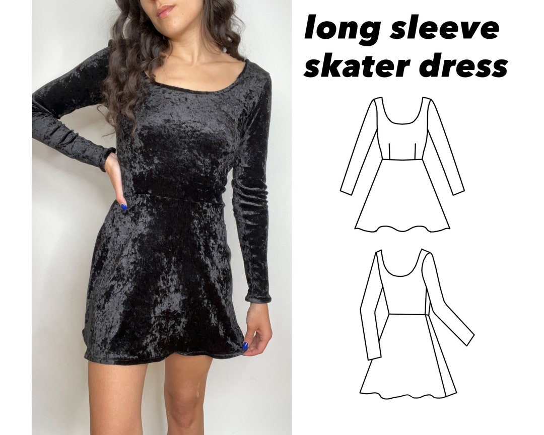 A-line Dress PDF Sewing Pattern, Dress Sewing Pattern, Long Sleeve ...