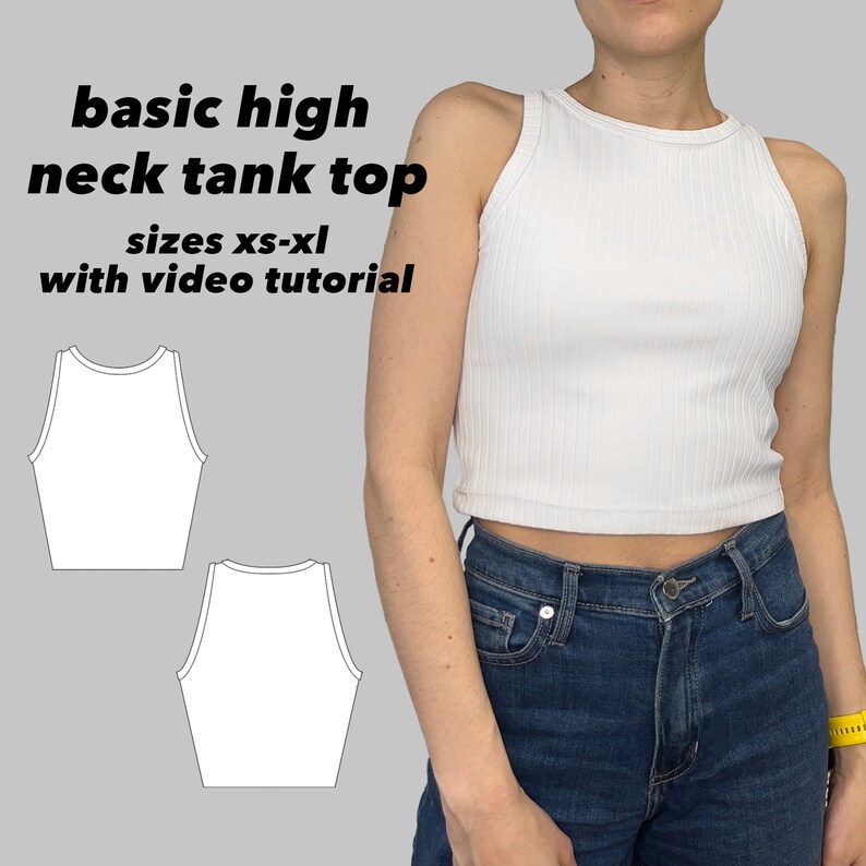 Basic Tank Top Sewing Pattern, Crop Tank Top Pattern, High Neck Tank Top Pattern, Easy Sewing ...