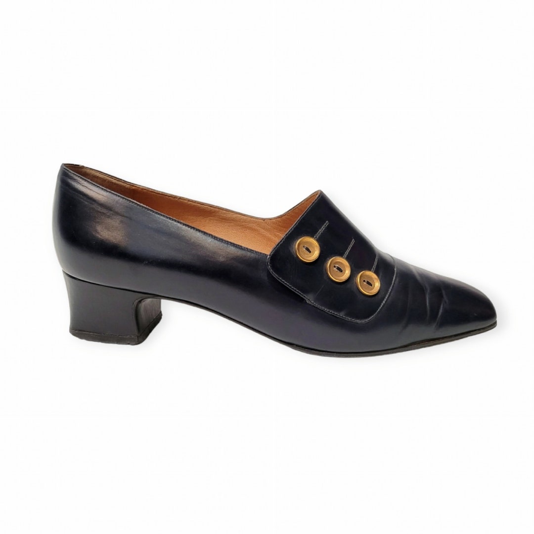 CELINE Vintage Late 1960s Navy Leather Shoes - Etsy