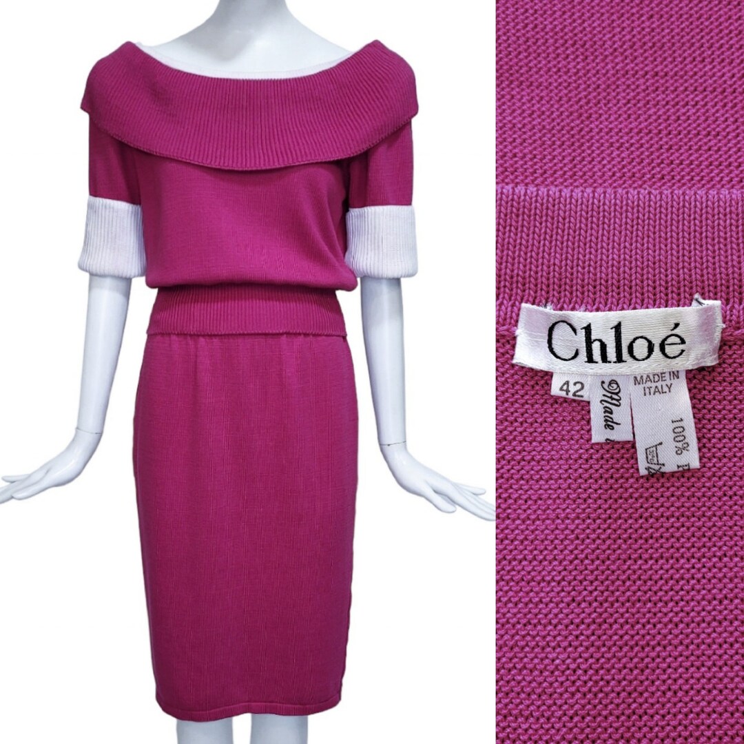 CHLOE by KARL LAGERFELD Vintage 1981 Fuchsia Knit Ensemble - Etsy