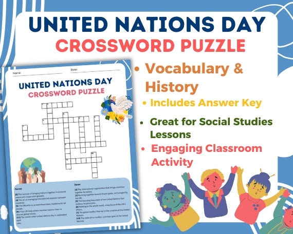 United Nations Day Crossword Puzzle | Vocabulary & History Activity - Etsy