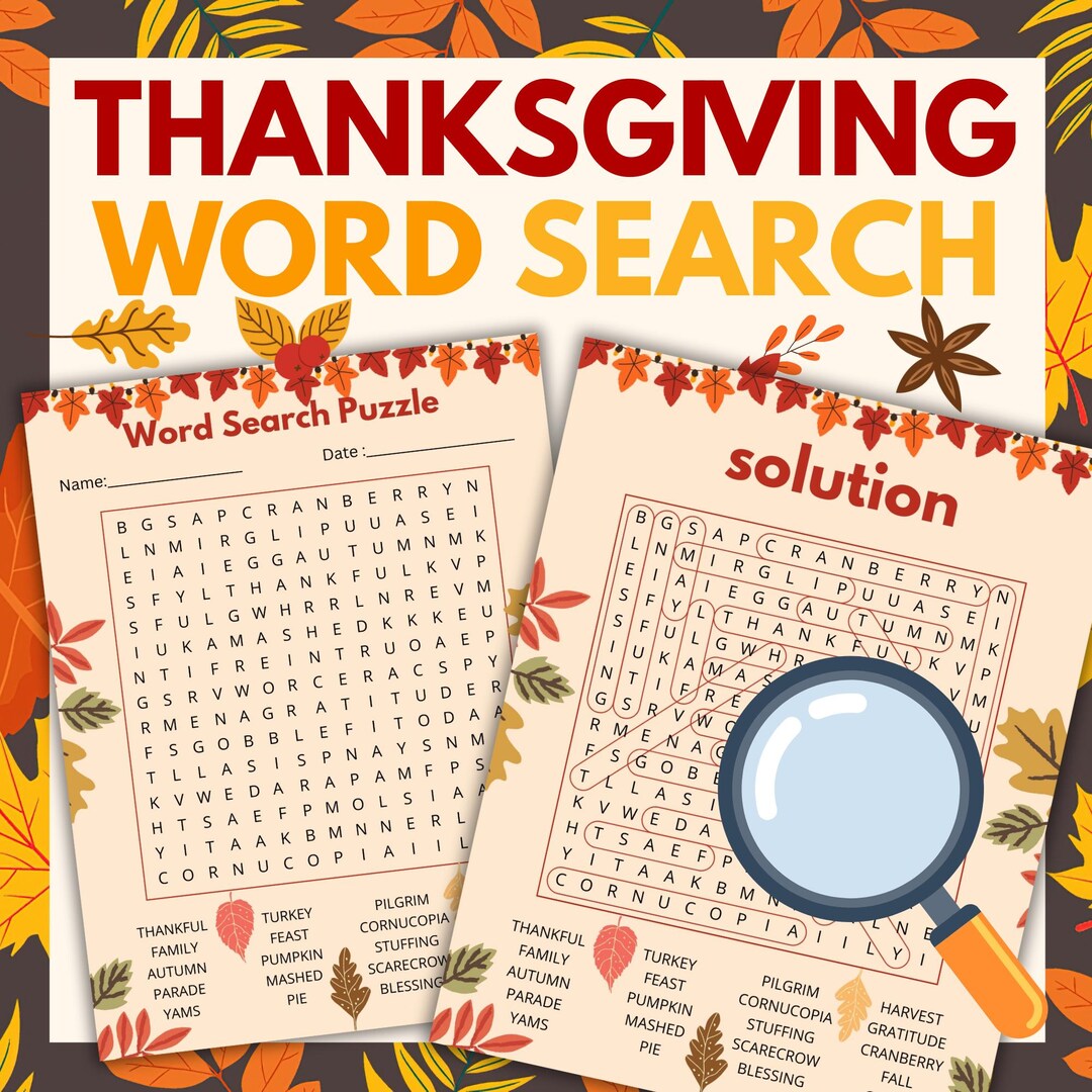 Thanksgiving Word Search Worksheet | Fun Holiday Activity for Kids - Etsy