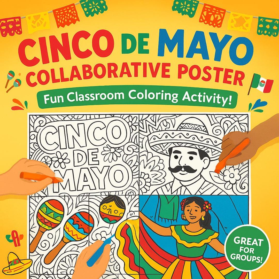 Cinco De Mayo Collaborative Coloring Poster | Mexican Culture Activity ...