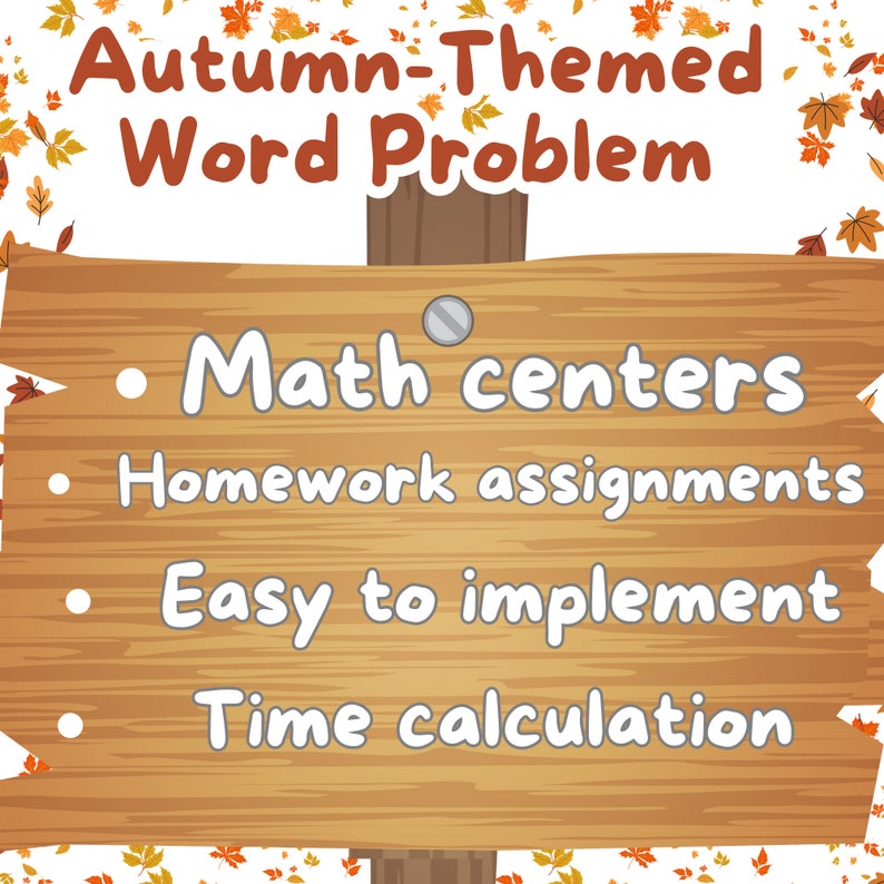 Autumn-themed Word Problem Worksheet - Etsy