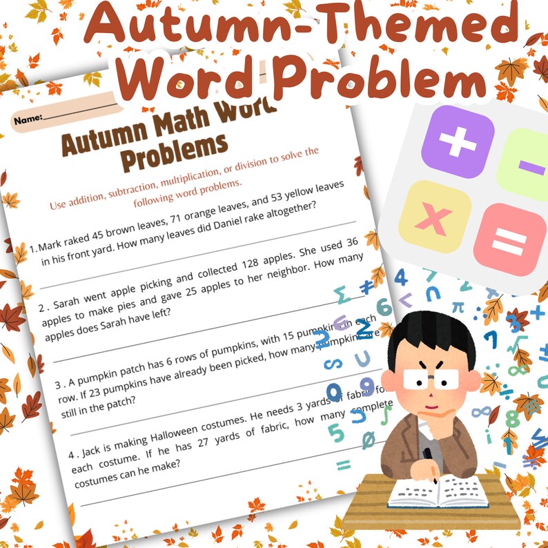 Autumn-themed Word Problem Worksheet - Etsy