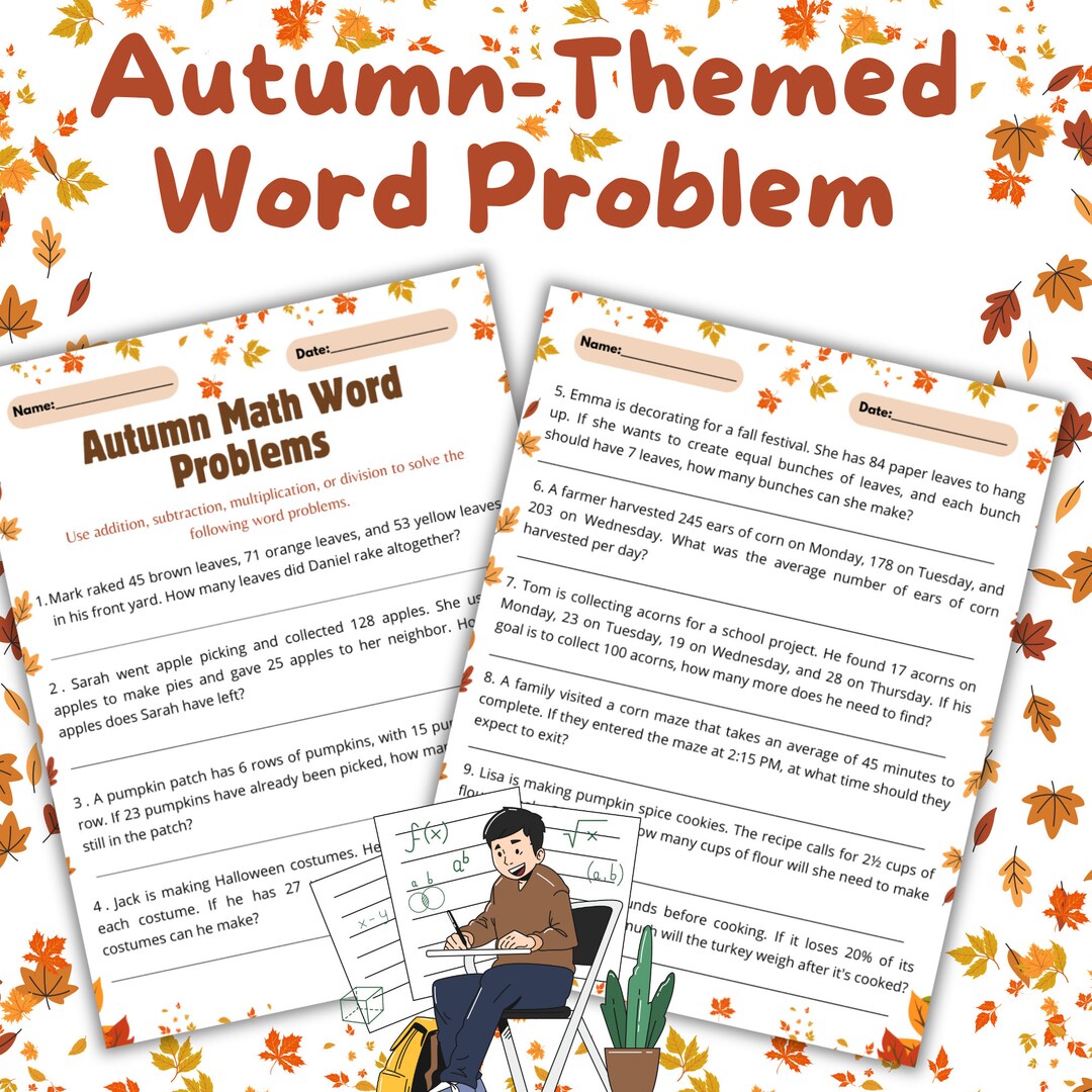 Autumn-themed Word Problem Worksheet - Etsy