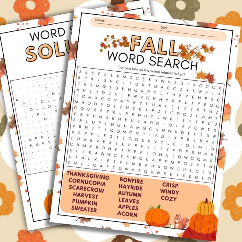 Fall Word Search | Fun & Educational Activity for Kids - Etsy