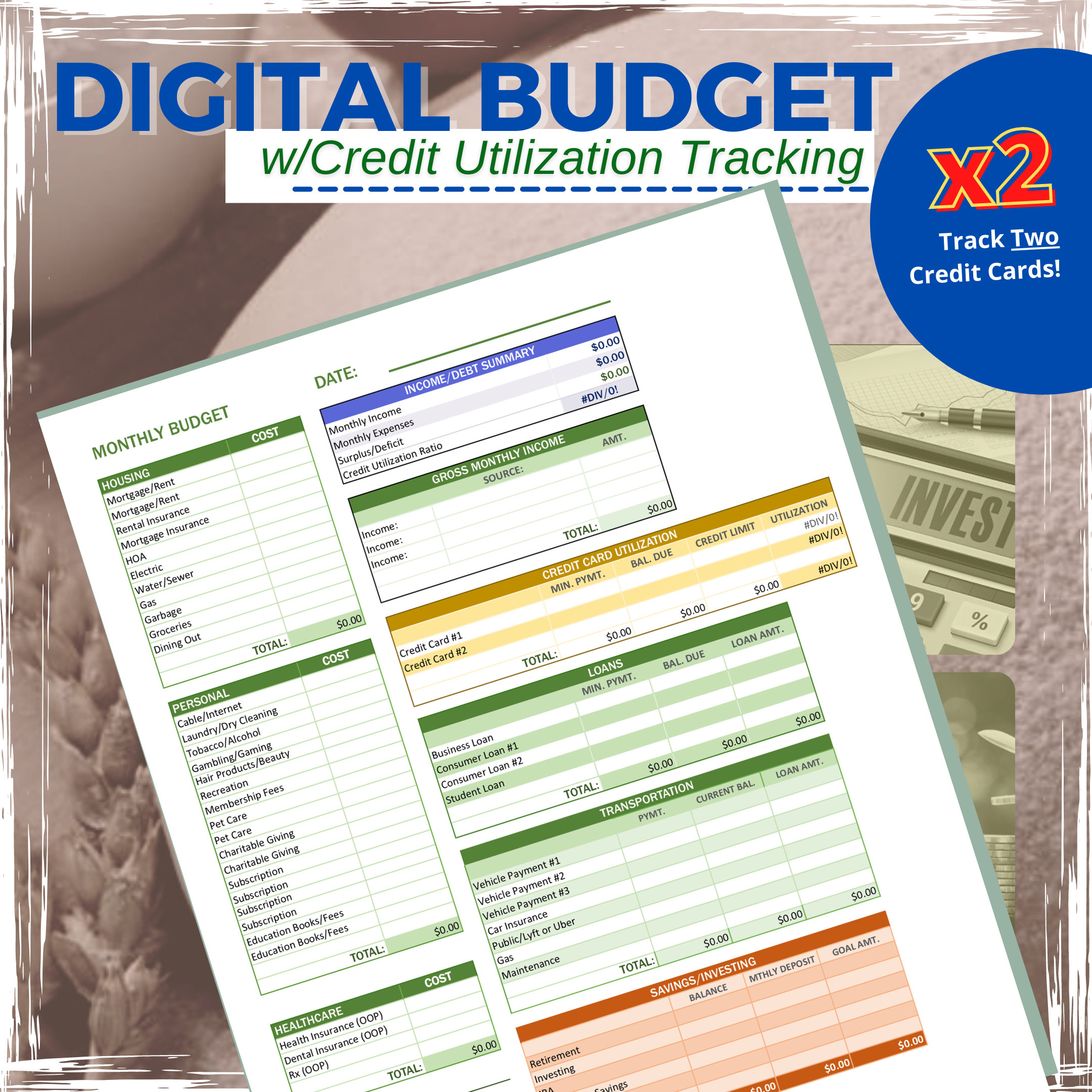 Digital Budget Credit Card Utilization Digital Planner - Etsy