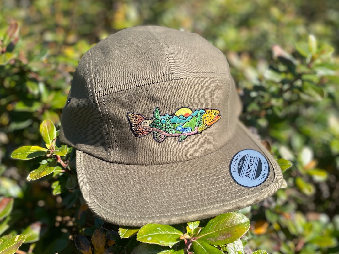 Mountain Trout Embroidered Fly Fishing 5 Panel Camp Hat by Zissou MTN ...