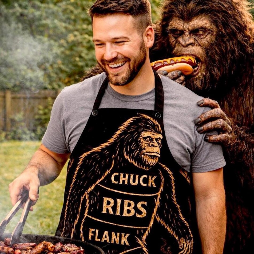 Bigfoot Butcher Chart Apron, Funny BBQ Grill Apron, Kitchen Cooking ...
